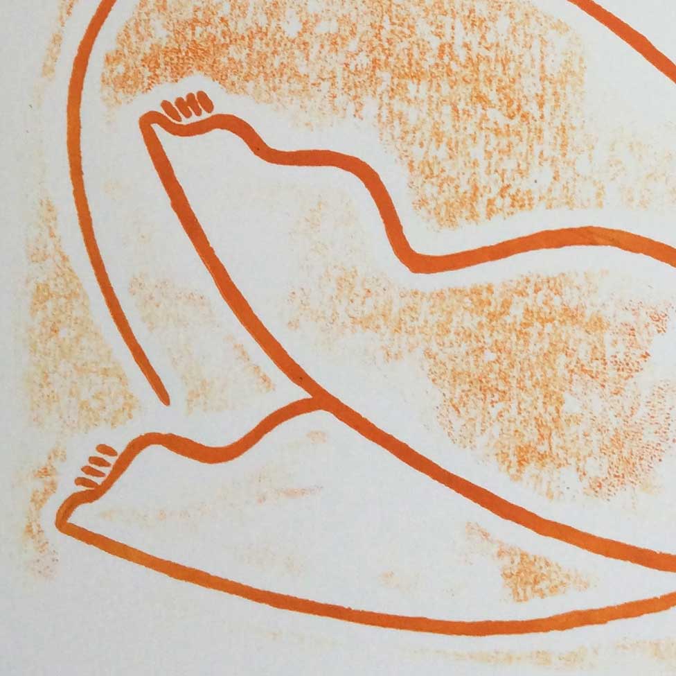 sifting self - orange on white - monoprint v – Moonlight Arts Collective