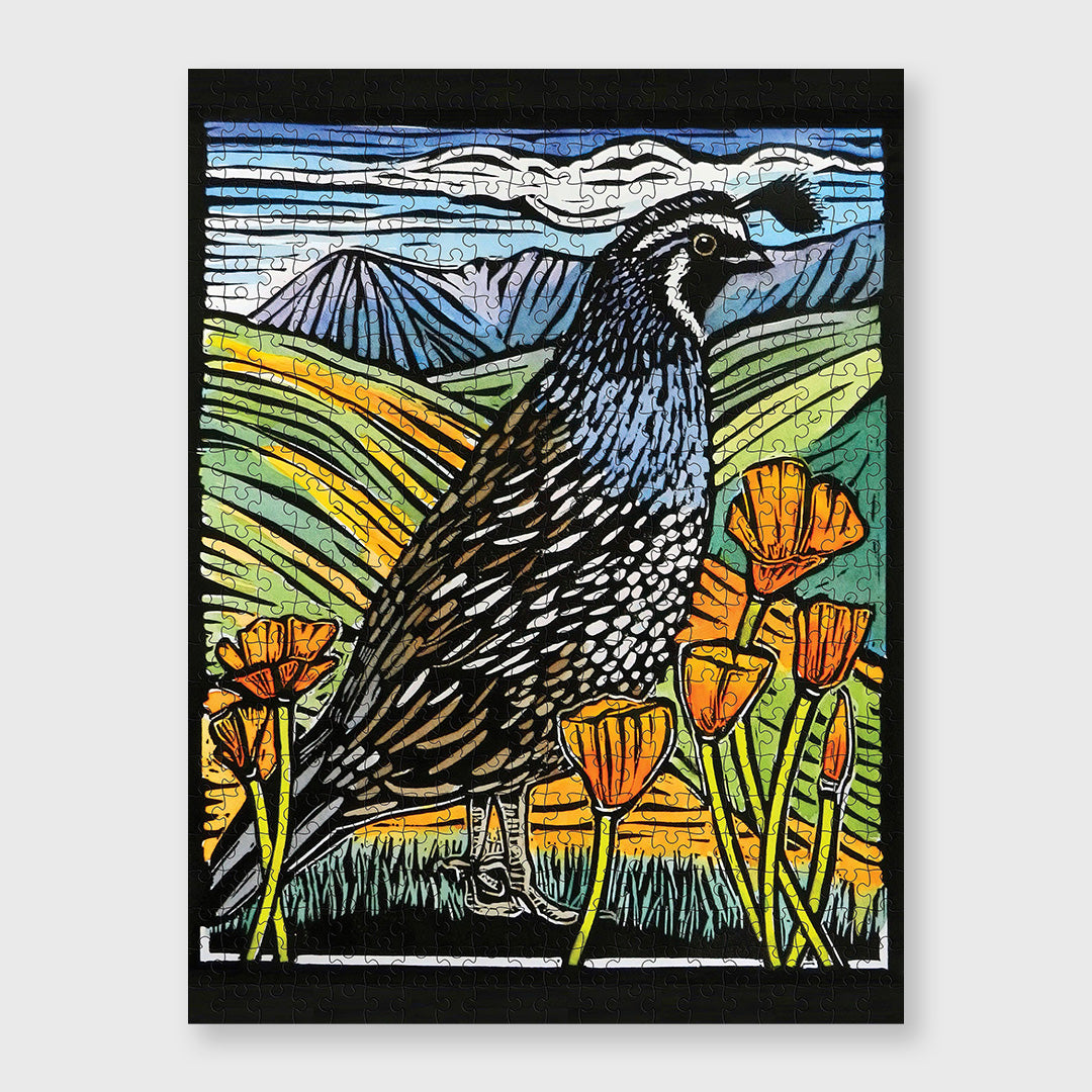 california quail - 500 piece jigsaw puzzle – Moonlight Arts Collective